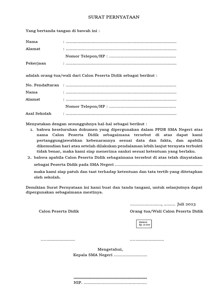 Surat Pernyataan Sma | PDF | Game & Aktivitas