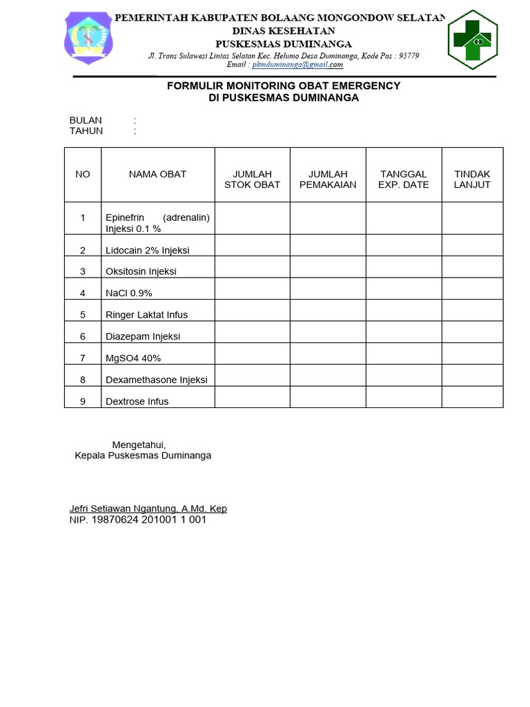 Lembar Monitoring Obat Emergency | PDF