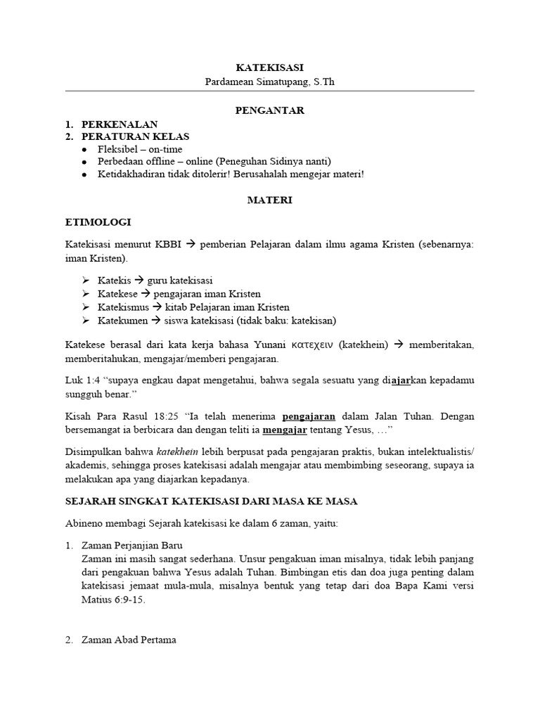 Materi Katekisasi Pertemuan Ke 1 (Katekisasi) | PDF