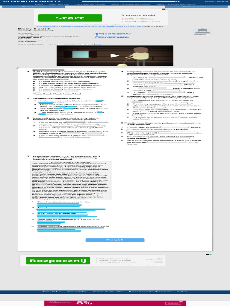 Brainy 6 Unit 3 Interactive Worksheet | PDF | English As A Second Or ...