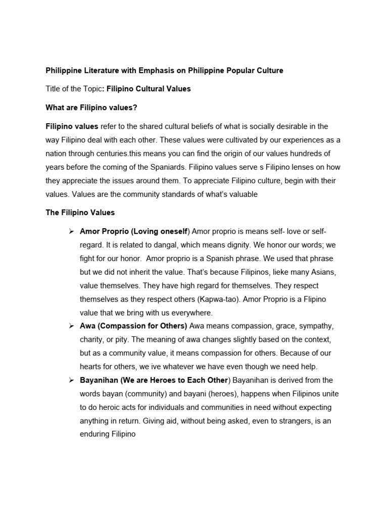 Filipino Cultural Values | PDF | Compassion | Philippines