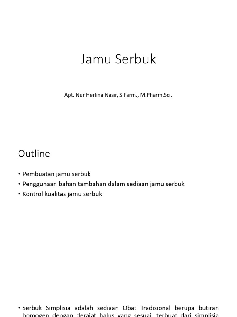 Panduan Pembuatan dan Kontrol Kualitas Jamu Serbuk | PDF