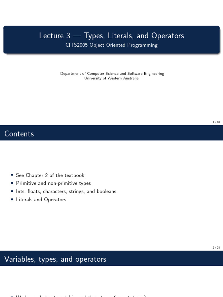 CITS2005 Lecture3 | PDF | Integer (Computer Science) | Data Type