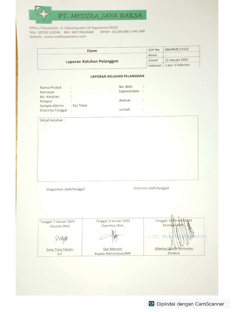 Form Lap Keluhan Pelanggan | PDF