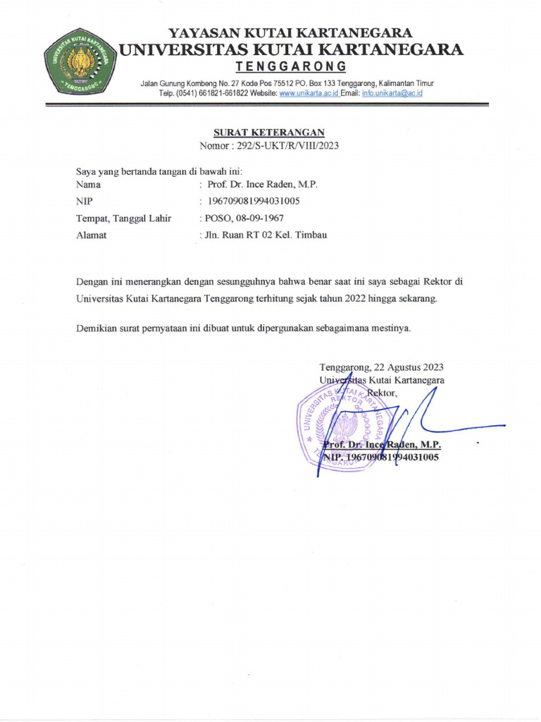 Surat Keterangan Rektor | PDF