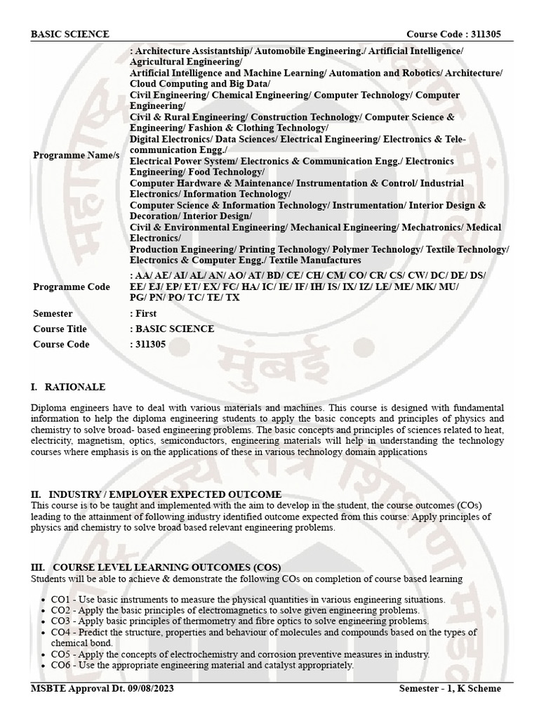 311305-Basic Science Syllabus | PDF | Corrosion | Electrochemistry