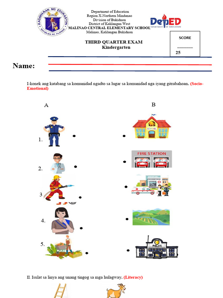 Kindergarten 3rd Quarter Test With TOS - MELC-based | PDF