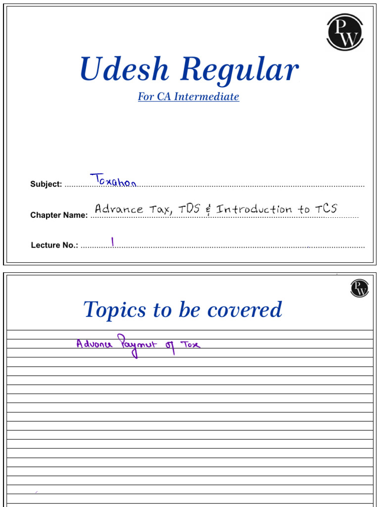 Advance Tax, TDS & Introduction To TCS 01 - Class Notes - Udesh Regular ...