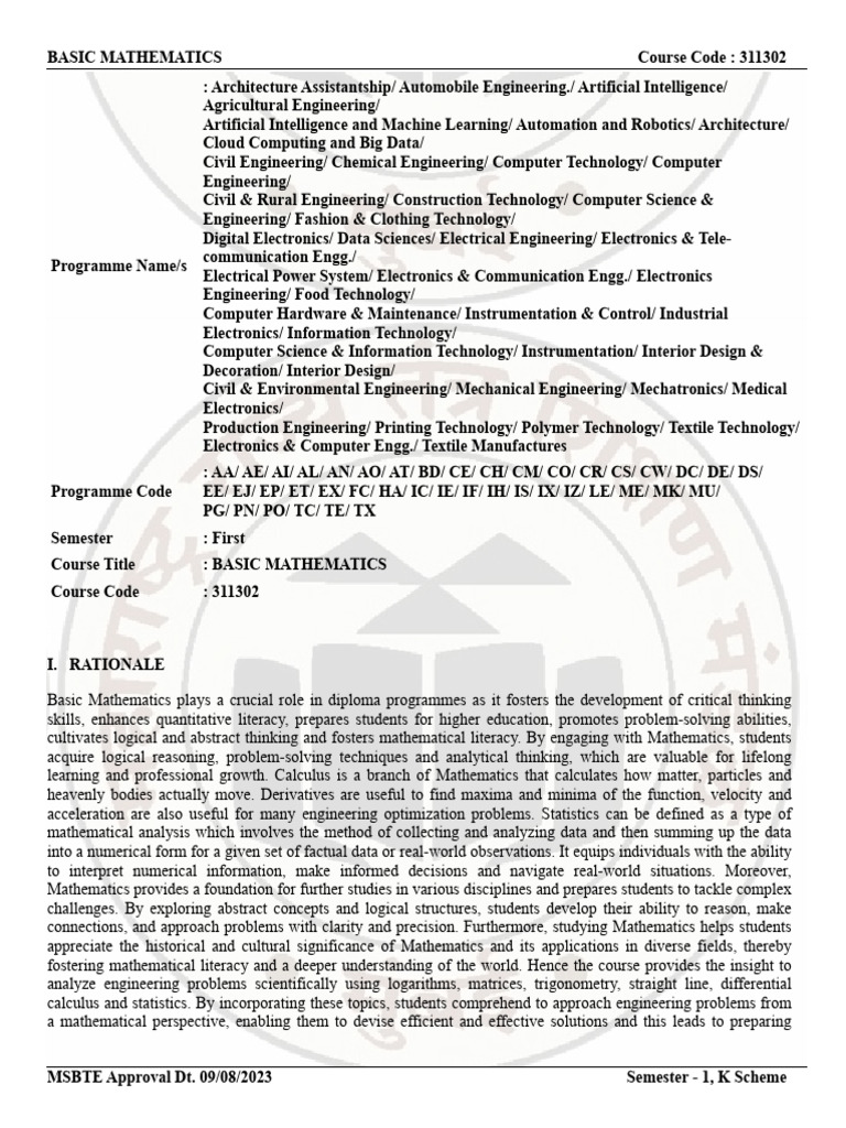 Basic Mathematics Course Overview | PDF | Trigonometry | Matrix (Mathematics)