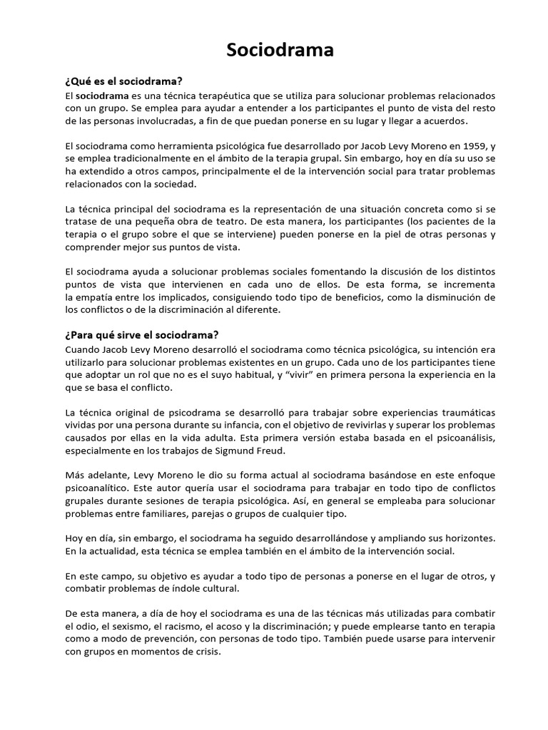 Introducción al Sociodrama: Definición y Estructura | PDF | Sicología ...