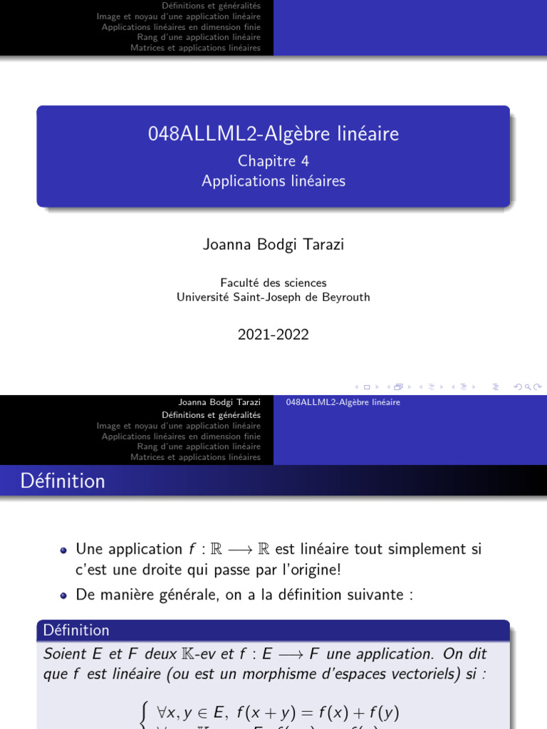Chapitre 4-Applications Linéaires | PDF | Matrice (Mathématiques ...