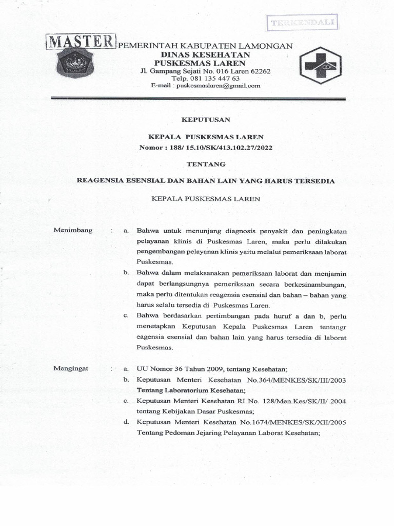 SK Reagensia Esensial Dan Bahan Lain Yang Harus Tersedia | PDF