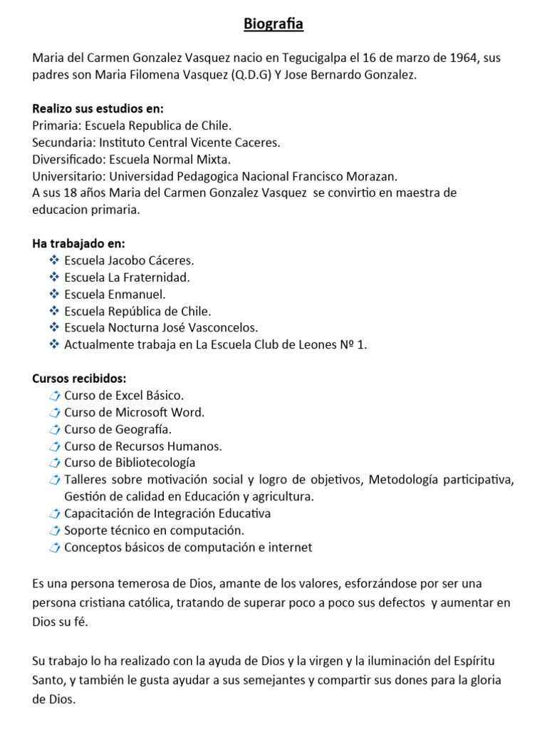 Biografia Maria Del Carmen Gonzalez 2019 | PDF