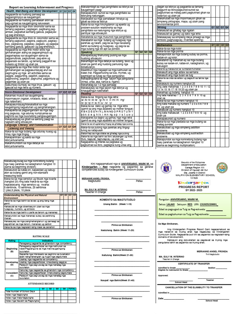 2003 Kinder Progress Report Card | PDF
