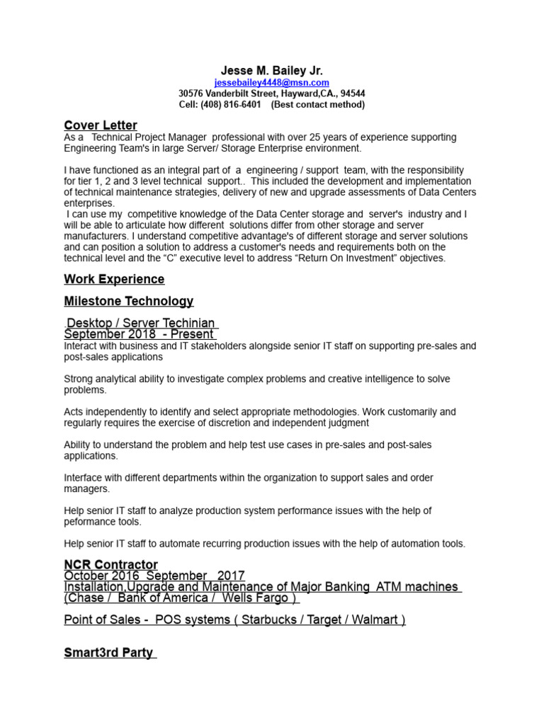 Technical Project Manager Resume | PDF | Information Technology ...