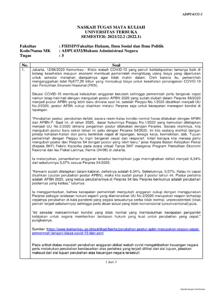 Soal Adpu4332 Tmk3 1 | PDF