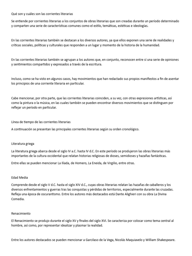 Qué Son y Cuáles Son Las Corrientes Literarias | PDF | Vanguardia ...