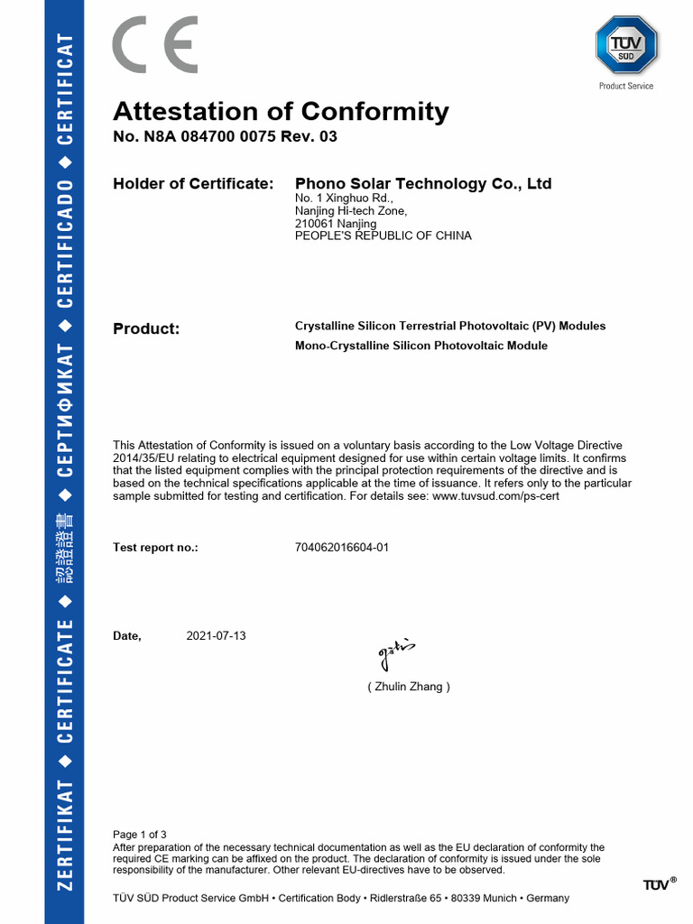 Phono Solar 540w-550w Panels Datasheet and Certificates | PDF ...