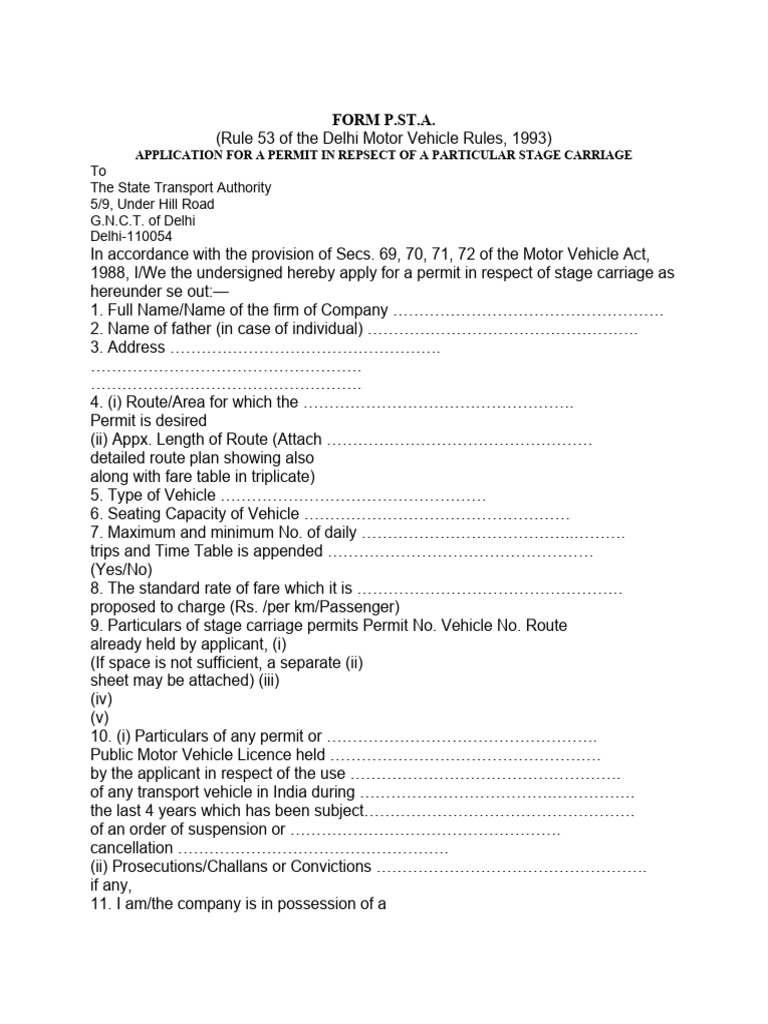 Stage Carriage Permit Application Form | PDF | Vehicles | Transport