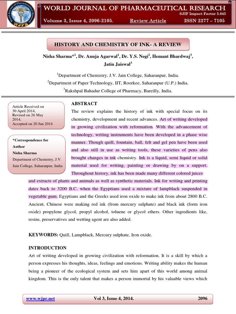 History and Chemistry of Ink-A Review | PDF | Ink | Chromatography