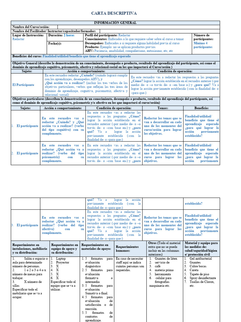 CARTA DESCRIPTIVA ok | PDF | Evaluación | Aprendizaje