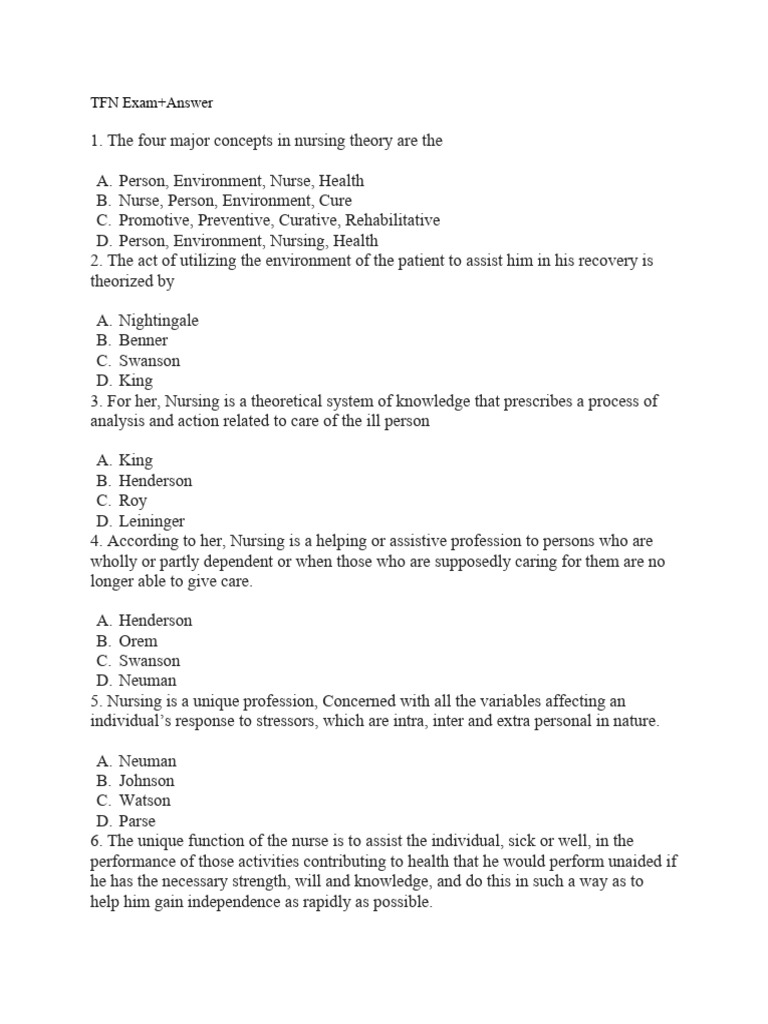 TFN Exam | PDF | Nursing