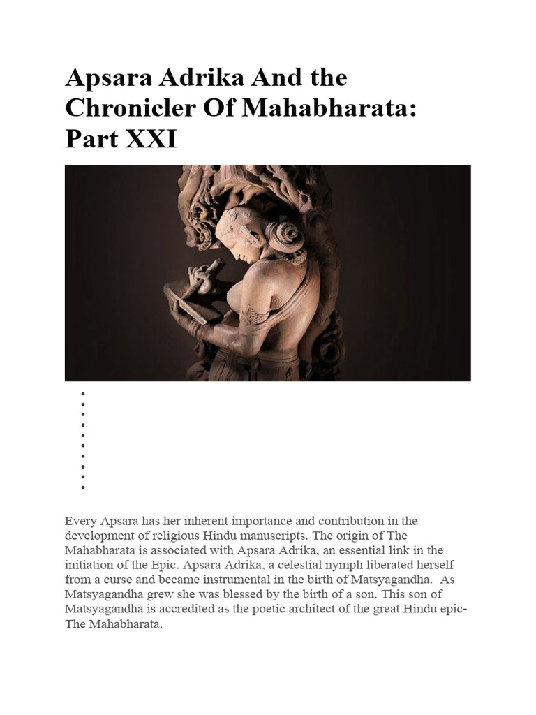 Apsara Adrika and The Chronicler of Mahabharata | PDF | Indian Religions | Ancient Indian Literature