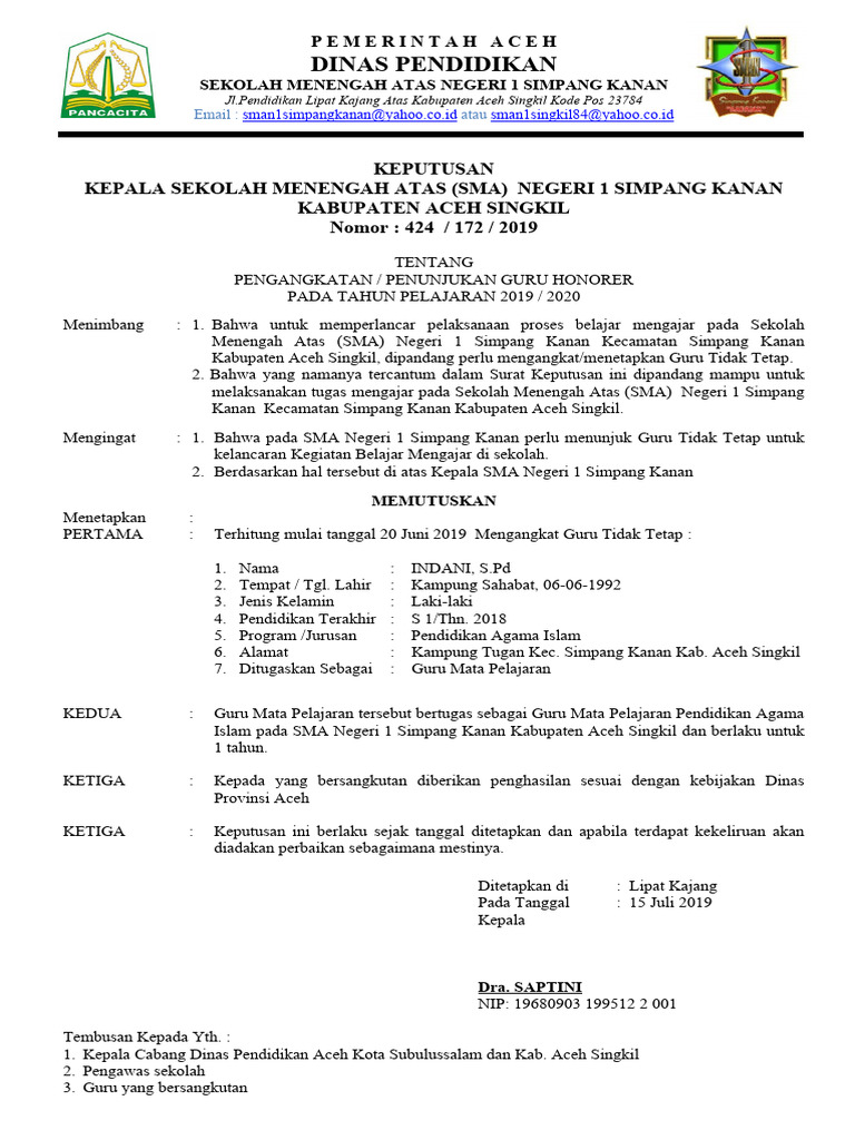 SK Guru Honor Sekolah | PDF