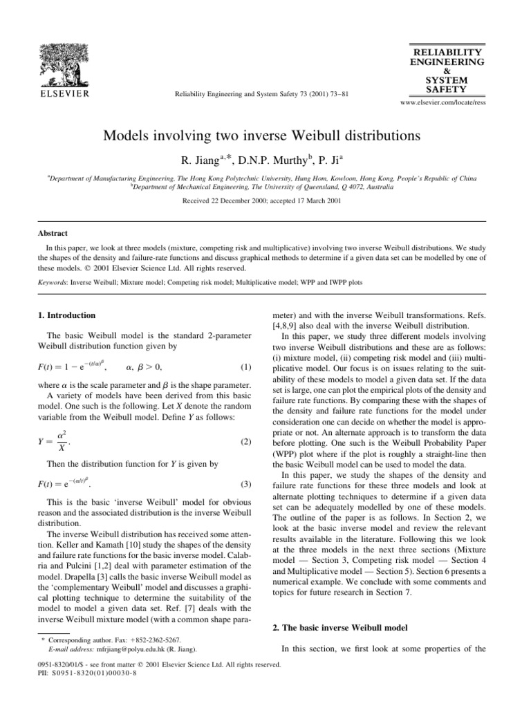 Models Involving Two Inverse Weibull Distributions: R. Jiang, D.N.P. Murthy, P. Ji | PDF ...