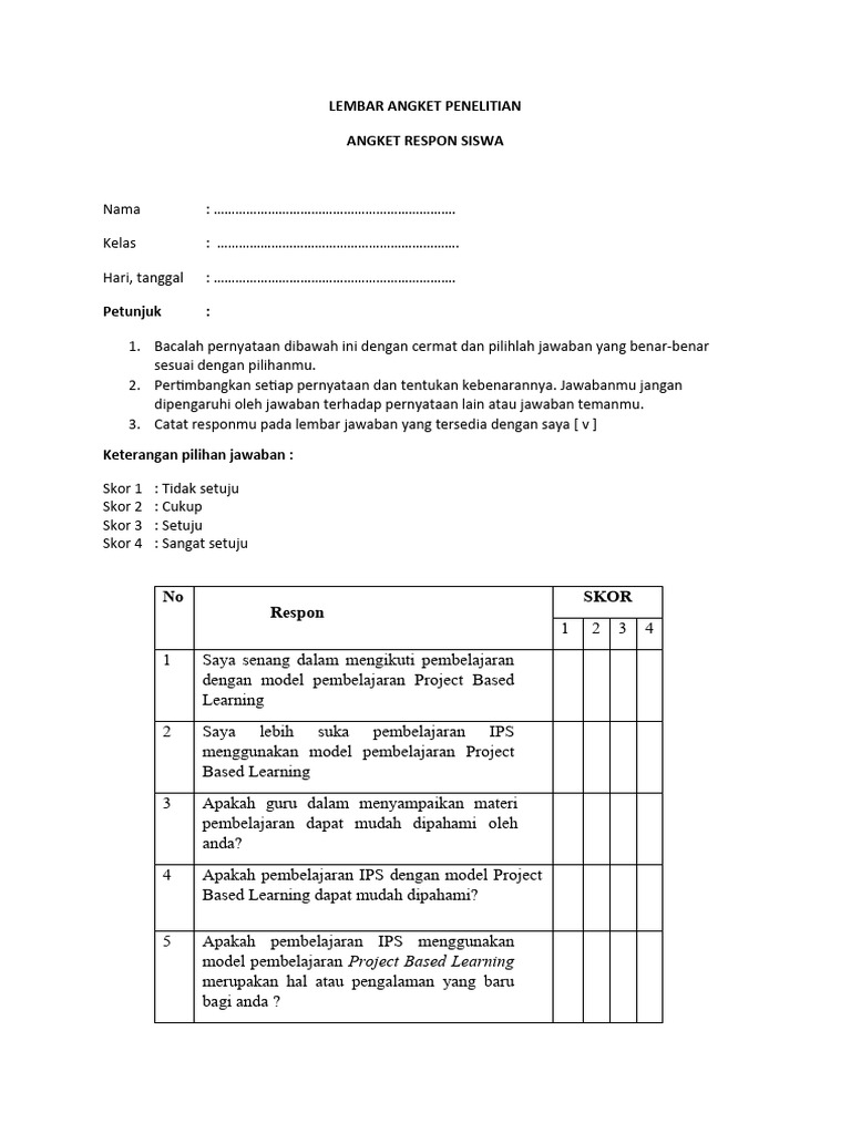 Lembar Angket Penelitian | PDF | Karier & Perkembangan | Seni