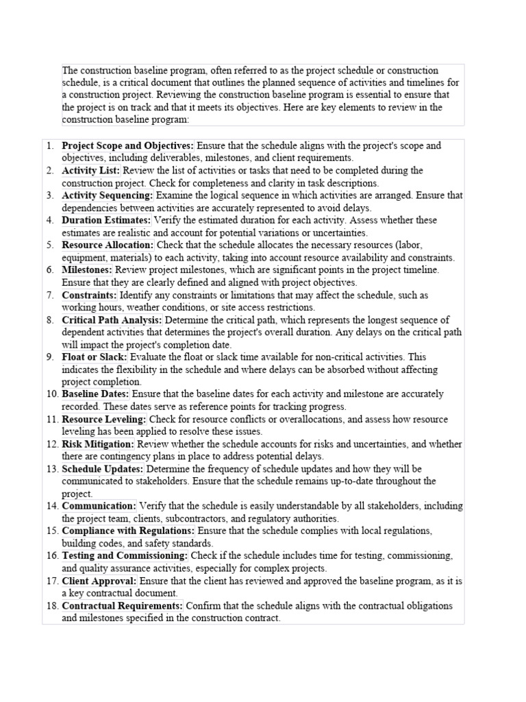 The Construction Baseline Program | Download Free PDF | Business