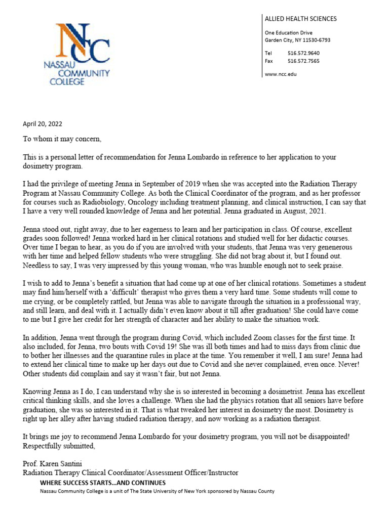 Jenna Lombardo Dosimetry Reccommendation | PDF | Health Care | Clinical ...