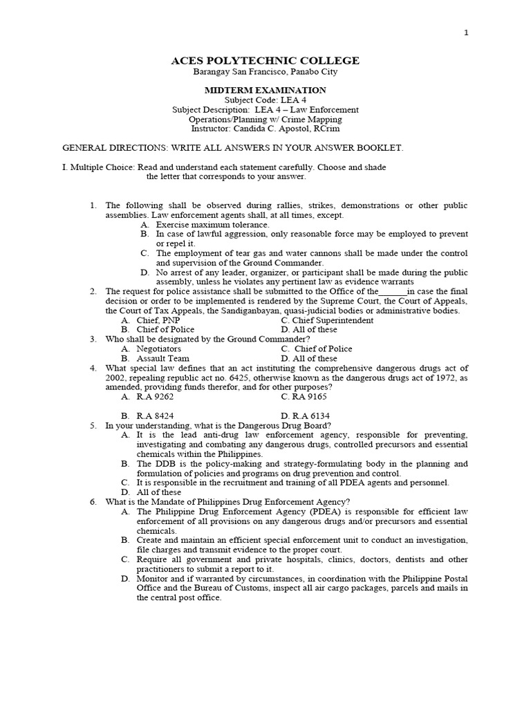 Lea 4 Midterm Exam | PDF | Police | Crimes