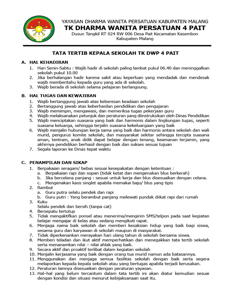 Tatib Kepala Sekolah | PDF
