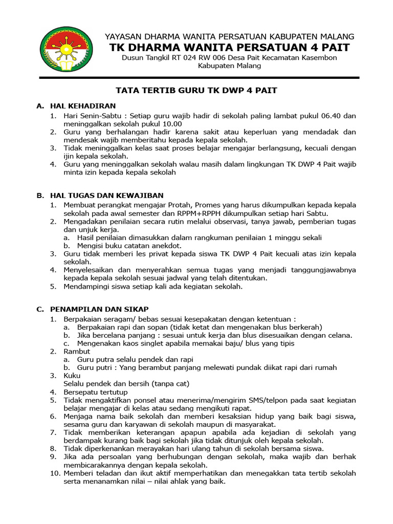Tata Tertib Guru Paud TK KB | PDF | Karier & Perkembangan