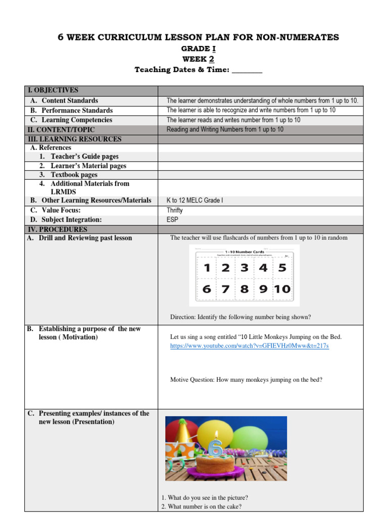 6-WEEK-CURRICULUM-LESSON-PLAN-GRADE 1 WK2 DAY 1-3pdf | PDF | Lesson ...
