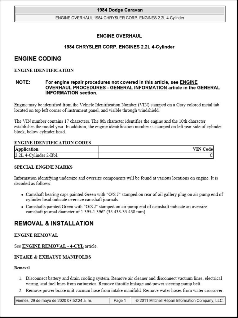 Engine Overhaul 2.2L | PDF | Piston | Pump