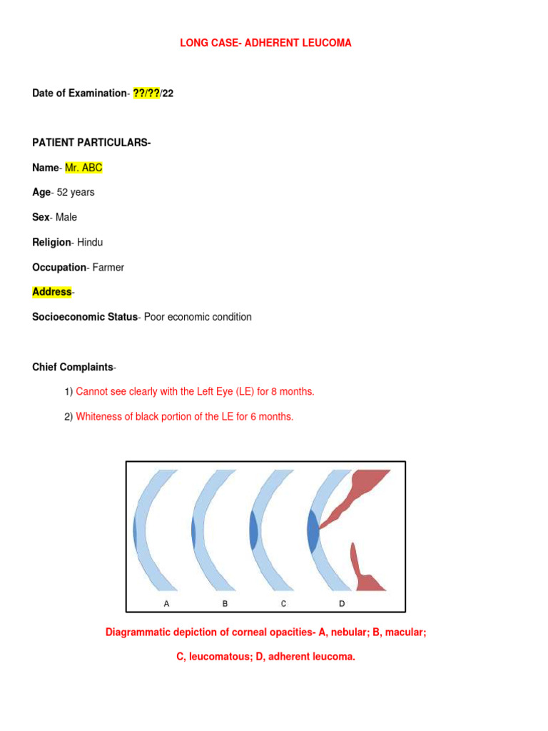 7) Adherent Leucoma | PDF | Cornea | Medicine