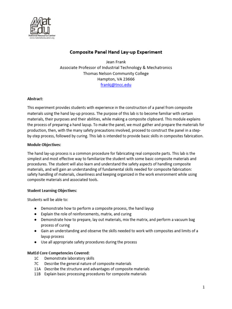 Composite Panel Hand Layup Experiment | PDF | Composite Material | Epoxy