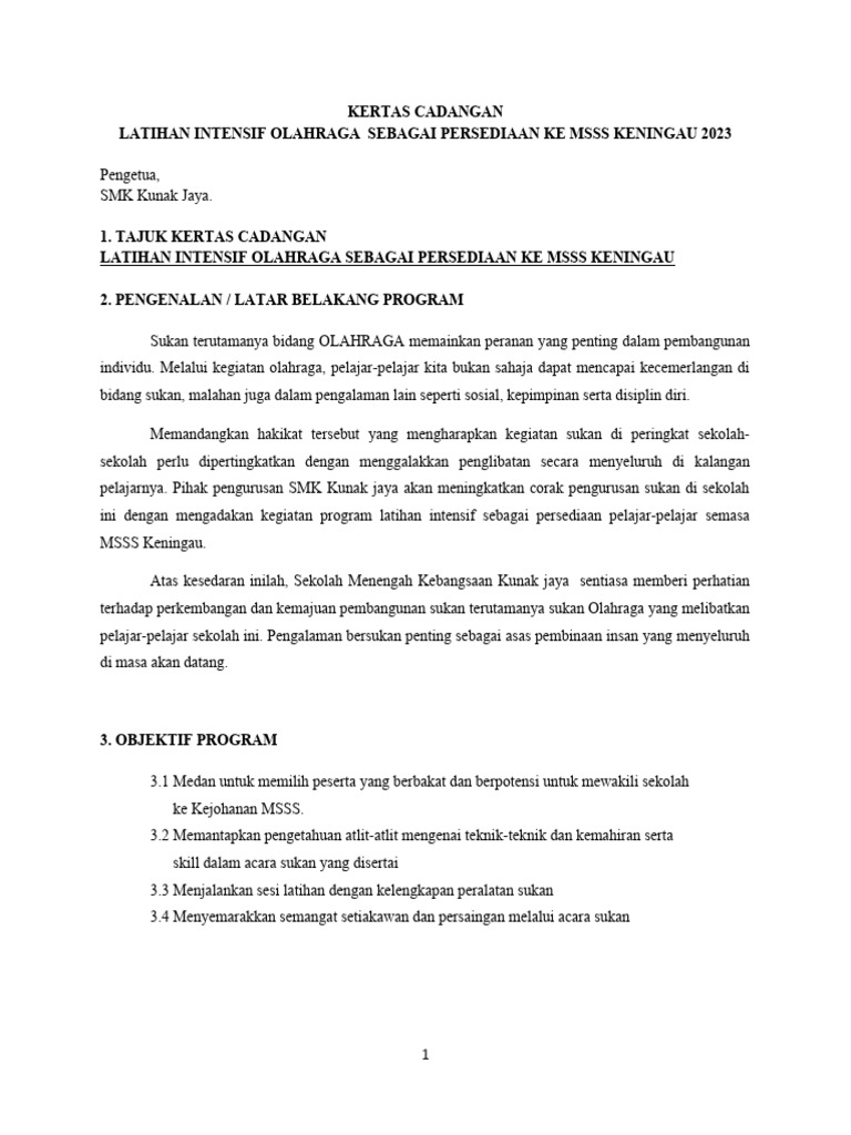 Kertas Kerja Latihan Intensif Olahraga | PDF