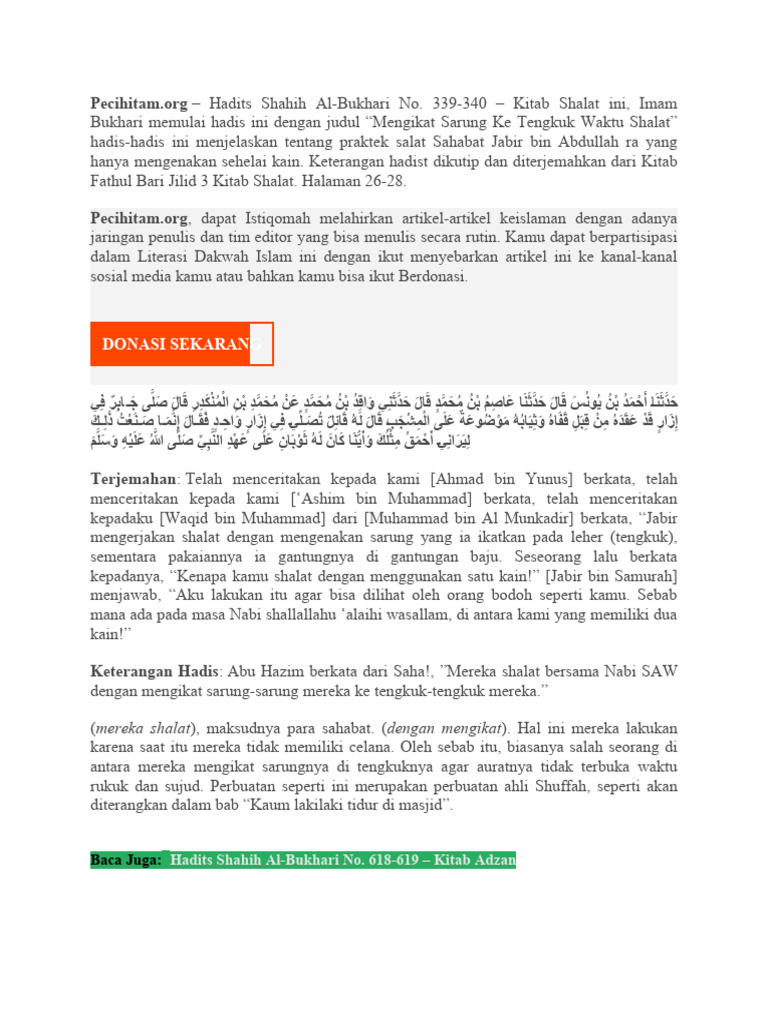 Hadits Jabir Baju Satu | PDF