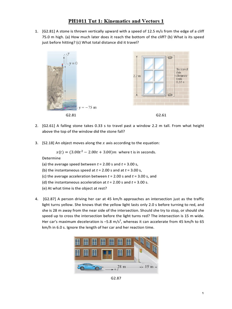 PH1011 Kinematics and Vectors Problems | PDF | Speed | Acceleration