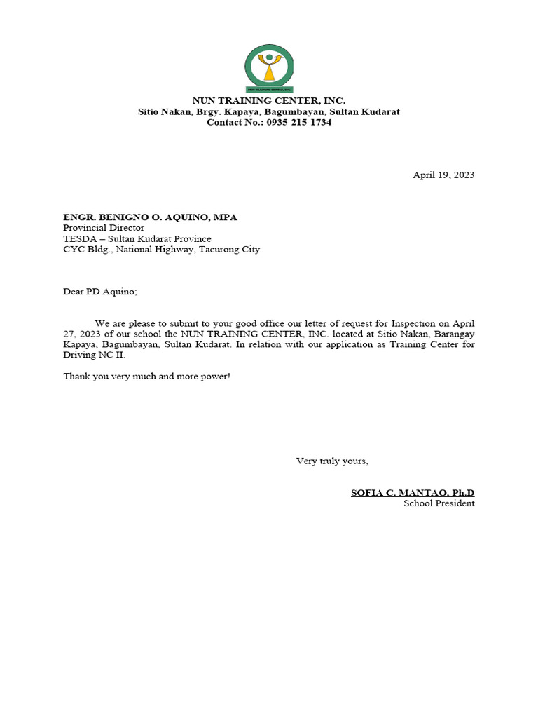 Letter For Inspection | PDF