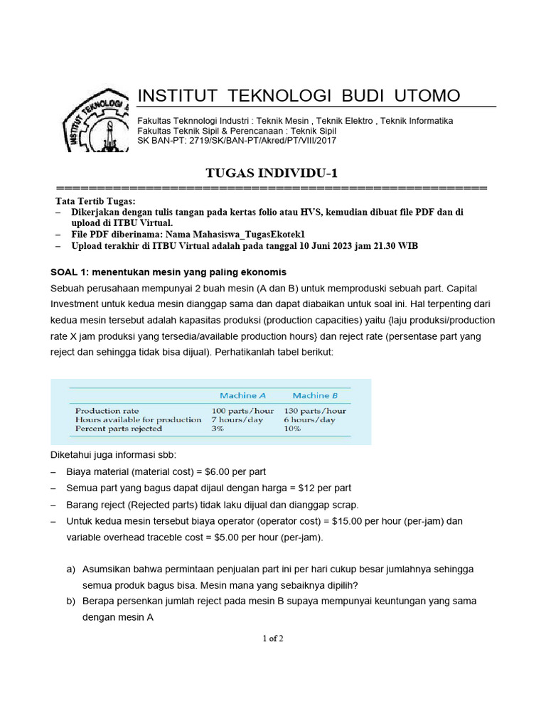 Ekonomi Teknik Tugas Individu 1 | PDF