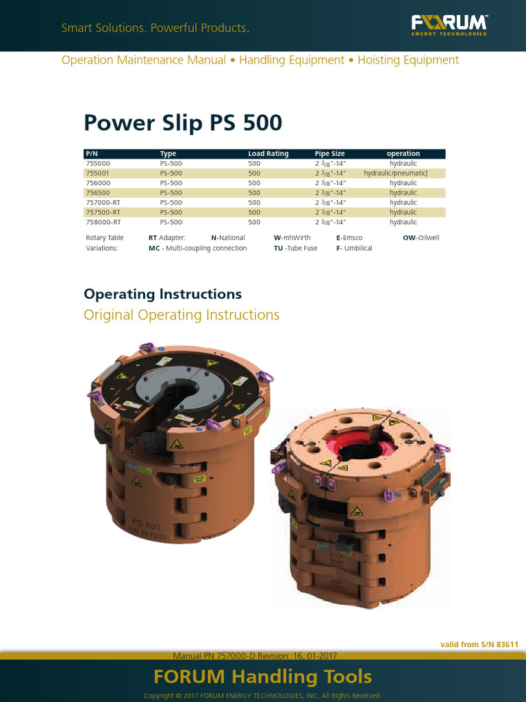 D - PowerSlips - PS 500 - R016 - From SN 83611 | PDF | Elevator ...