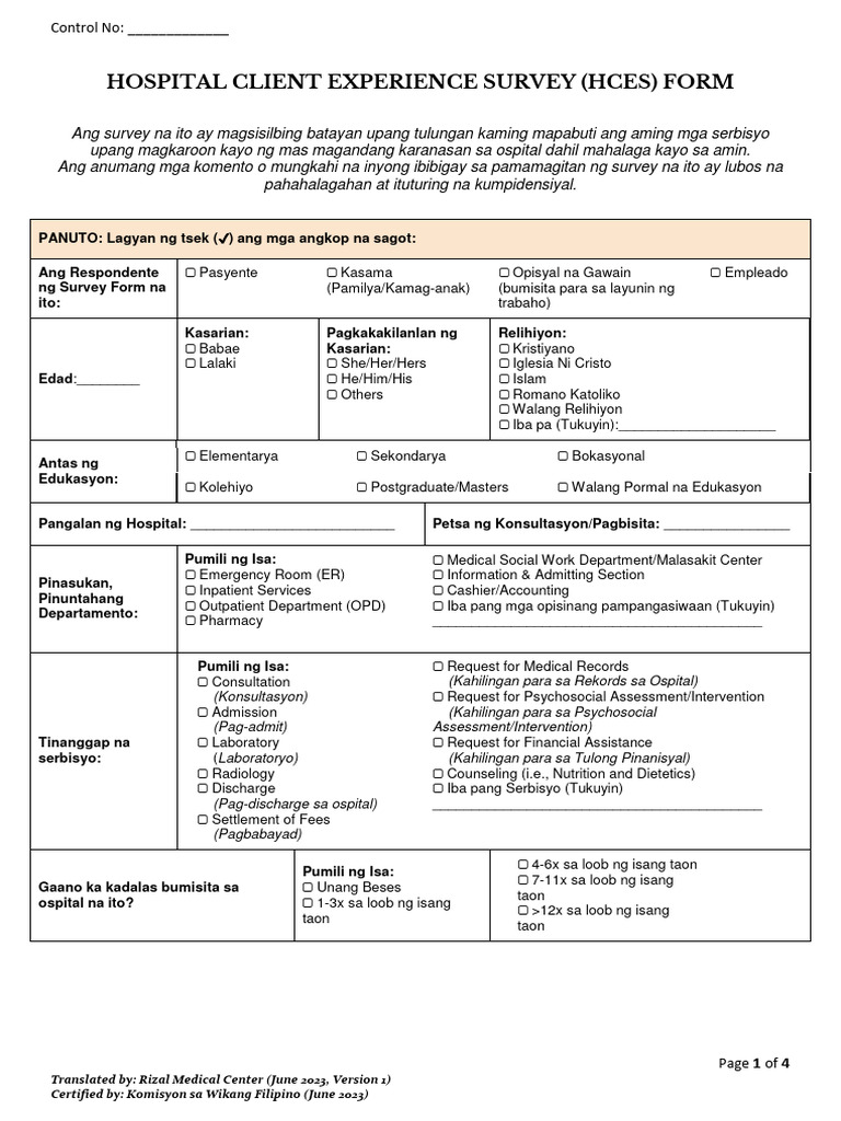 (Certified Filipino Translation) HCES Tool by RMC - Updated | PDF