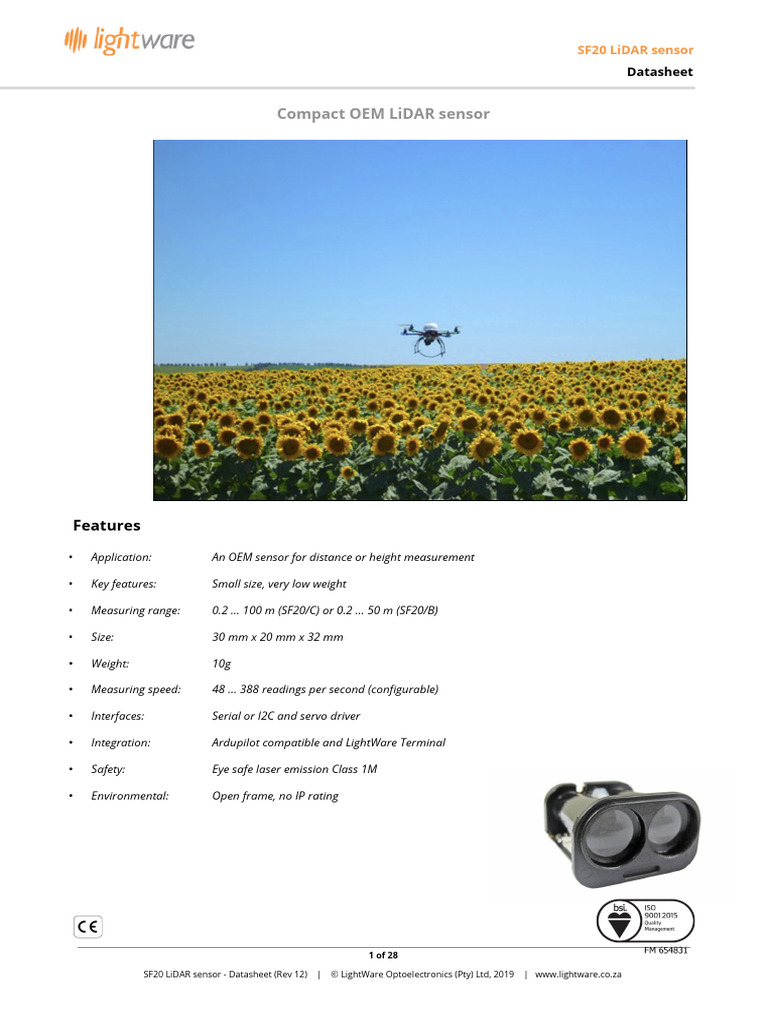 SF20 Compact OEM LiDAR Sensor Datasheet | PDF | Lidar | Usb