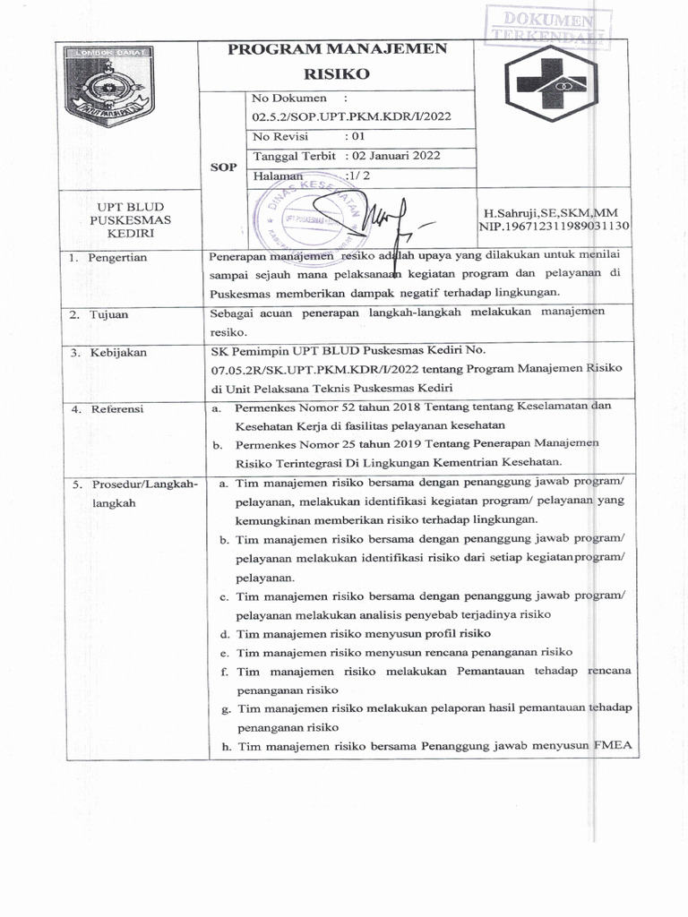 Sop Manajemen Risiko | PDF
