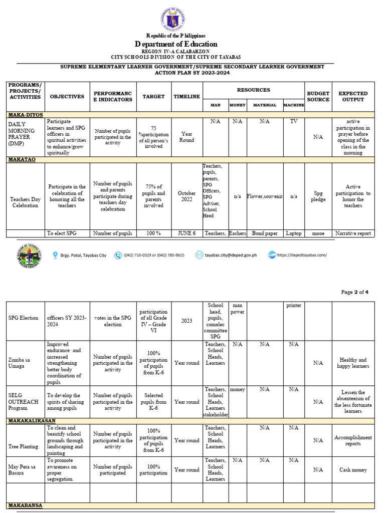 Division Selg SSLG Action Plan Feles | PDF