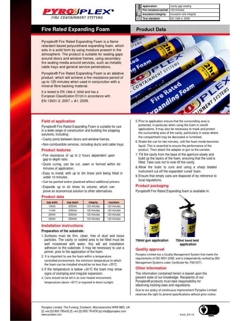 Pyroplex Fire Rated Foam Datasheet - NW | PDF | Foam | Building Materials